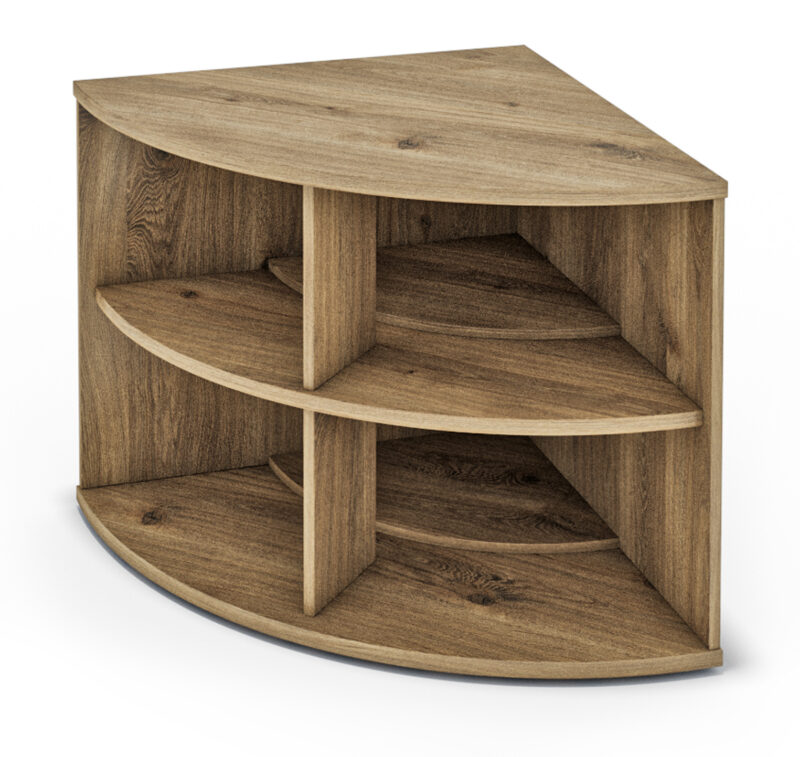 Radial End Storage Unit – Curved Corner Bookcase